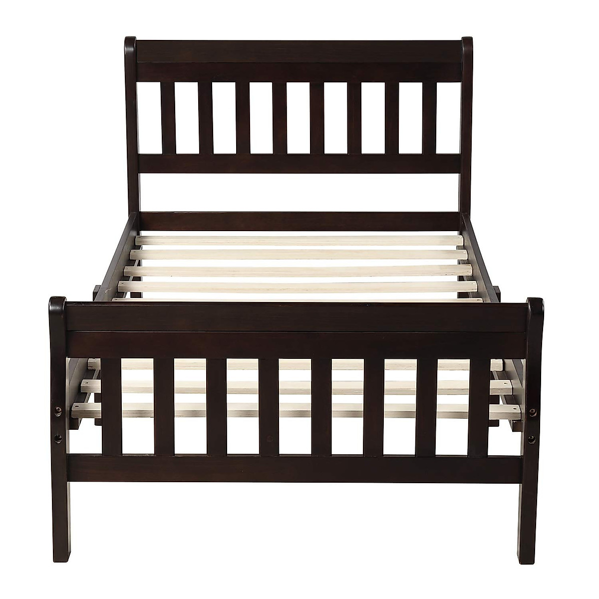 Harper & Bright Designs Wood Twin Size Modern Sleigh Bed for Kids, Platform Bed Twin Bed Frame with Headboard Footboard Wood Slat Support,No Box-Spring Needed