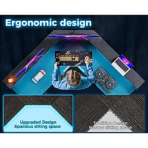 Coleshome L Shaped Gaming Desk with LED Lights & Power Outlets, Reversible 56" Computer Desk with Full Monitor Stand & Storage Shelves, Ergonomic Home Office Corner Desk, Black