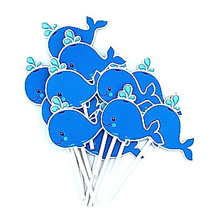Baby Blue Whale Cupcake Toppers 12 PCS, Cake Picks, Baby Shower, Ocean Sea Animals Birthday Party Decorations Supplies, Under the Sea Themed