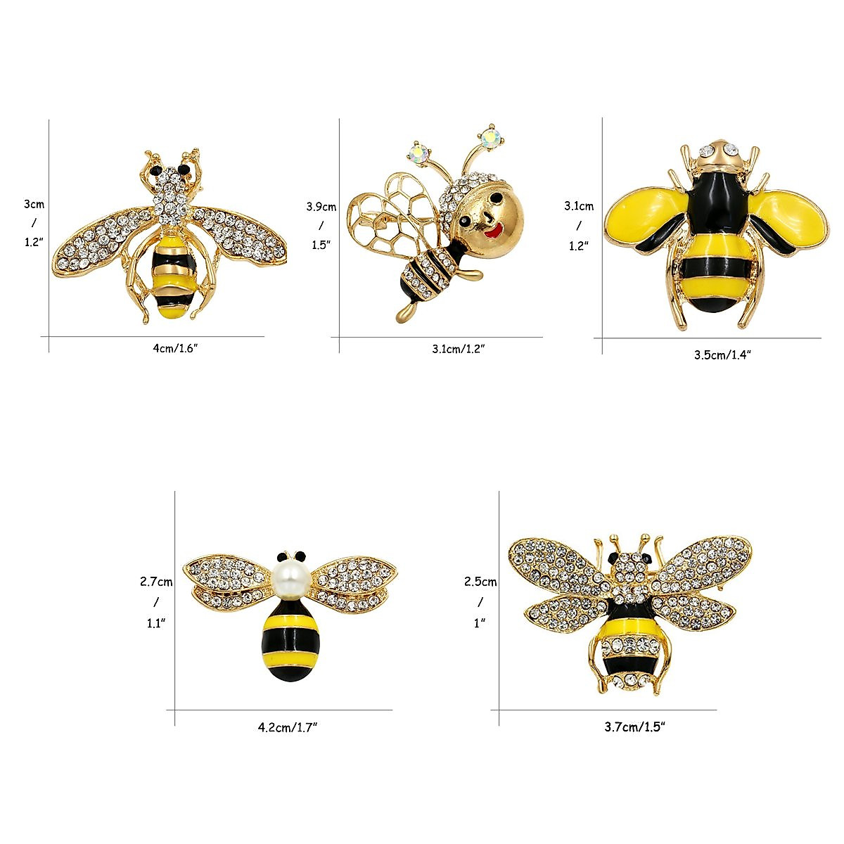 Set of 10 Fashion Enamel Crystal Rhinestones Bee Themed Brooch Pin Jewelry Lapel Pins for Clothes Collar Dress Scarf Bag Decoration