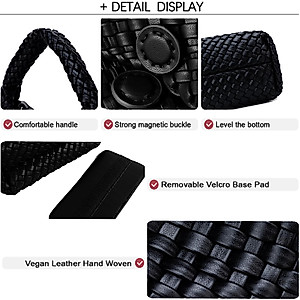 Handmade Woven Shoulder Bags for Women Cute Hobo Tote Handbag Mini Clutch Purse with Magnetic Buckle Crossbody Phone Bag (Black)