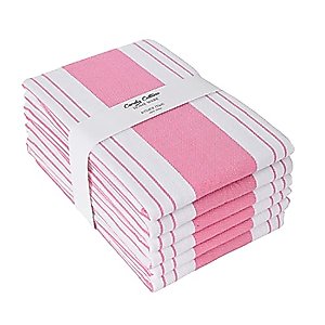Candy Cottons Stripe Kitchen Towels Decor Mordern Design Centreband Dish Towels Boho Stripe Absorbent Festive Gift Set of 6 Pantry Reusable Kitchen Dish Towel|Easter Spring Decor 18x28 in |Pink
