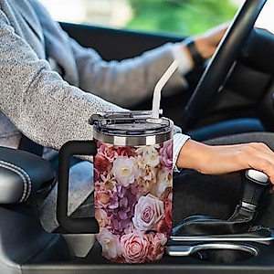Colorful Yellow Red Rose Flower 40 Oz Stainless Steel Cup Travel Tumbler with Handle and Straw Lightweight Coffee Mug for Home Office