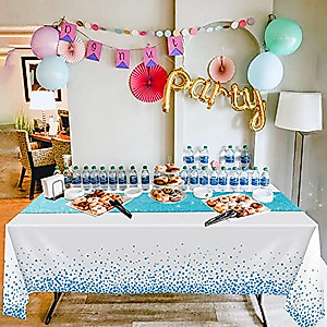 FGSAEOR Blue Tablecloth, 12x108inch Sequins Table Runners and 54x108inch Plastic Table Cloths for Party Decorations, Sparkling Party Supplies Table Cover for Indoor Outdoor Parties