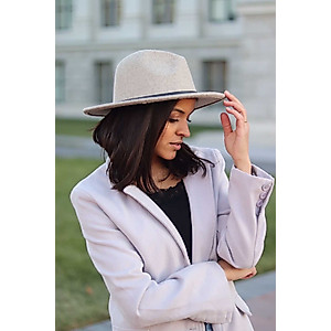 Lanzom Women Lady Felt Fedora Hat Wide Brim Wool Panama Hats with Band Fit Size 6 8/7-7 1/4(E-Beige)