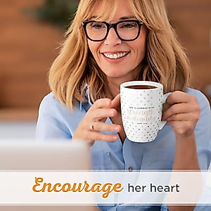 Christian Art Gifts Ceramic Coffee and Tea Mug 12 oz Inspirational Bible Verse Mug for Men and Women: Strength & Dignity - Proverbs 31:25 Lead and Cadmium-free White Mug with Gold Polka Dots