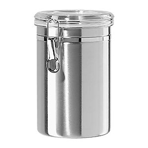 Oggi Stainless Steel Kitchen Canister 62 fl oz - Airtight Clamp Lid, Clear See-Thru Top - Ideal for Kitchen Storage, Food Storage, Pantry Storage. Large Size 5" x 7.5".