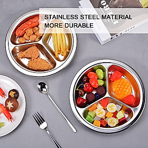 XCELLENT GLOBAL XG 2 Pack Stainless Steel Divided Plates Trays,3 Sections Thickened Round Plate Divided Snack Tray Perfect for Party,Picky Eaters HG656