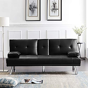 LTT Futon Sofa Bed, Futon Couch, Folding Sofa Bed Dual-Purpose Multi-Functional Sleeper Dark Grey Fabric