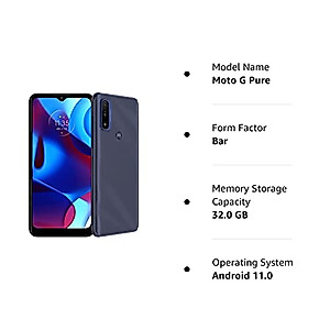 Moto G Pure | 2021 | 2-Day battery | Unlocked | Made for US by Motorola | 3/32GB | 13MP Camera | Deep Indigo (Renewed)