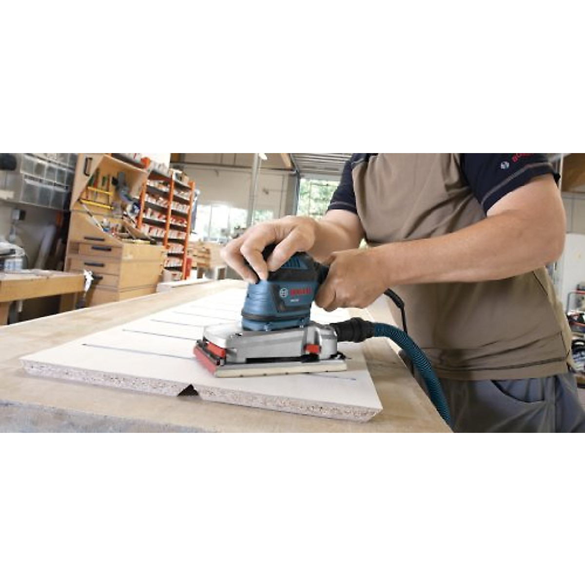 BOSCH OS50VC Electric Orbital Sander - 3.4 Amp 1/2 Inch Finishing Belt Sander Kit with Vibration Control for 4.5 Inch x 9 Inch Sheets , Blue
