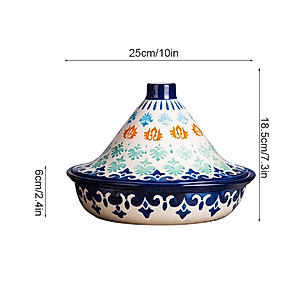 Large Ceramic Tagine Pot 1.2 QT Hand Made Moroccan Tagine with Cone Shaped Lid 10” Base x 7.3” Tall for Cooking and Stew Casserole Slow Cooker