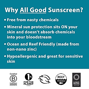 All Good Baby & Kids Mineral Face & Body Sunscreen - UVA/UVB Broad Spectrum, Coral Reef Friendly, Water Resistant, Zinc Oxide - SPF 50 Butter Stick & SPF 30 Lotion