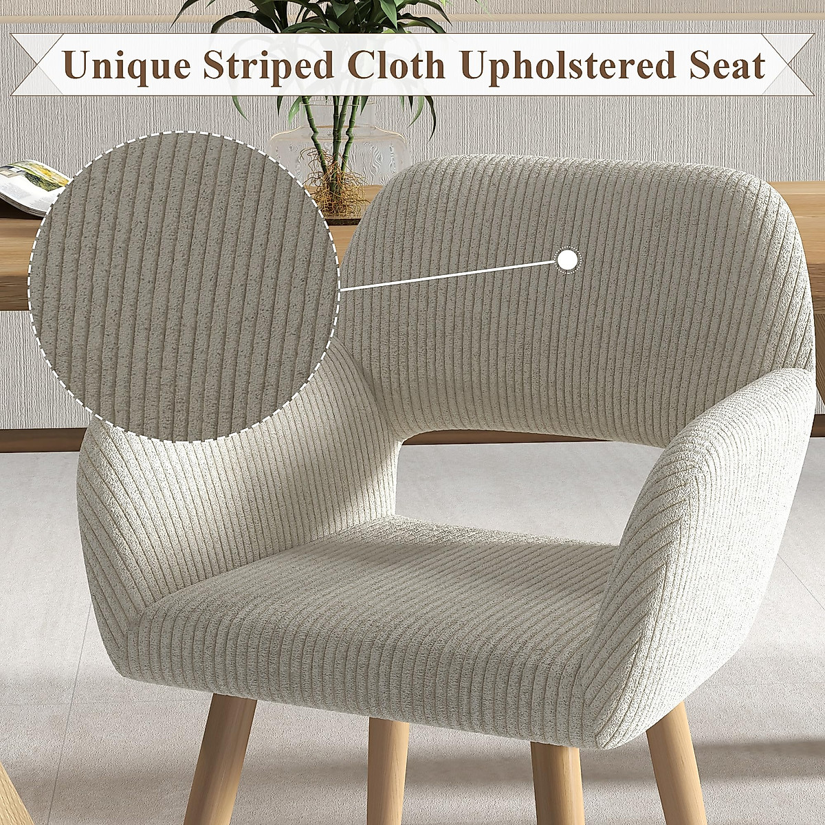 GOOLON Home Office Desk Chair Set of 1, Corduroy Fabric Vanity Chair for Makeup with Hollow Backrest, Comfy Armchair Wood Frame with Strudy Metal Legs, Beige