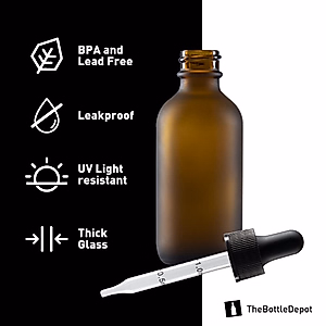 The Bottle Depot - 24 Pack - 2 oz Glass Bottle with Dropper - Clear Amber - 20-400 Neck Finish - Boston Round Bottles - UV Rays Protection