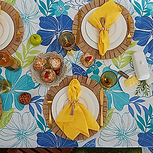 DII Summer Vinyl Tabletop Collection Flannel Backed Floral Tablecloth, Rectangle 60x84, Tropical Bahama