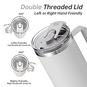 COKTIK 40 oz Tumbler With Handle and Straw Lid, Vacuum Insulated Travel Coffee Mug Stainless Steel Insulated Cup for Beverages, Leak-proof, Cupholder Friendly(Grey)