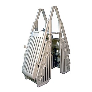 Vinyl Works AF Adjustable 24 Inch Ladder for Above Ground Swimming Pools with Secure Gate Closure and 2 Deck Mount Flanges, White