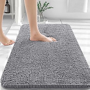 OLANLY Bathroom Rugs 30x20, Extra Soft Absorbent Chenille Bath Rugs, Rubber Backing Quick Dry, Machine Washable Bath Mats for Bathroom Floor, Tub and Shower, Home Decor Accessories, Grey