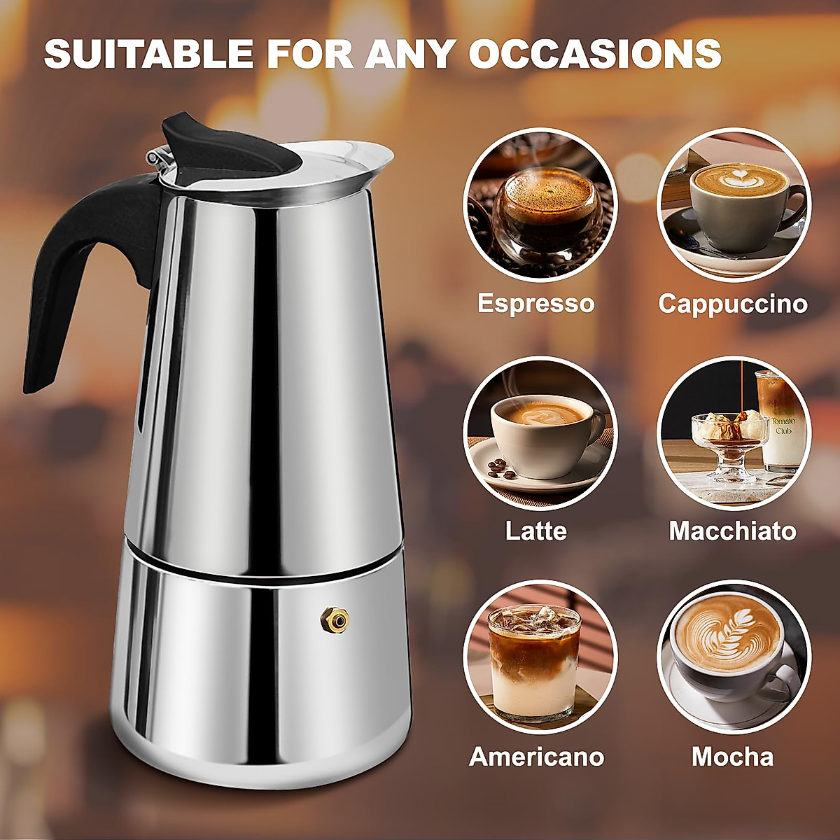 DITOSH 6 Cup Stovetop Espresso Maker Stainless Steel Moka Pot Espresso Maker Percolator Italian Coffee Maker Capable Mocha Coffee Machine Cafe Classic Maker for Home & Camping 300ml 10oz
