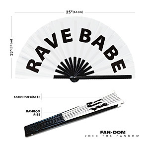 Rave Babe hand fan foldable bamboo circuit hand fan funny gag slang words expressions statement gifts Festival accessories Rave handheld Circuit event fan Clack fans (White)