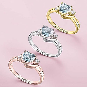 Custom Sterling Silver Promise Ring for Women Heart Shaped Stone Engagement Ring for Her Personalized Engraved Bridal Ring with Heart Simulated Birthstone Wedding Statement Engagement Ring