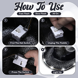 Janmercy 6 Pack Led Cowboy Hats Light Up Glitter Space Cowgirl Hat with 6 Heart Sunglasses for Women Girls and Men (Black)