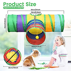 Bunny Tunnels Tubes, FODIENS 3 Way Collapsible Rabbit Guinea Pig Tunnel Hideout, Interactive Small Animal Activity Toys for Dwarf Rabbit Guinea Pig Chinchilla Ferret Hamster Kittens