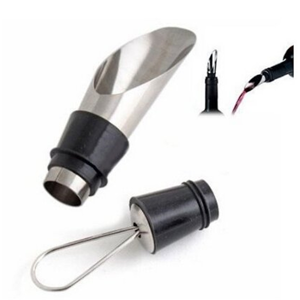 Wine Pourer and Stopper - 5 Pack - Tapered Design - Liquor and Wine Bottles - Drip Free Pouring - Stopper Creates an Seal - Keeps Wine Fresh - Gift for Wine Enthusiasts. (Retail pack)