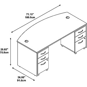 Bush Business Furniture Series C 72W Bowfront Shell Desk with (2) 3-Drawer Mobile Pedestals