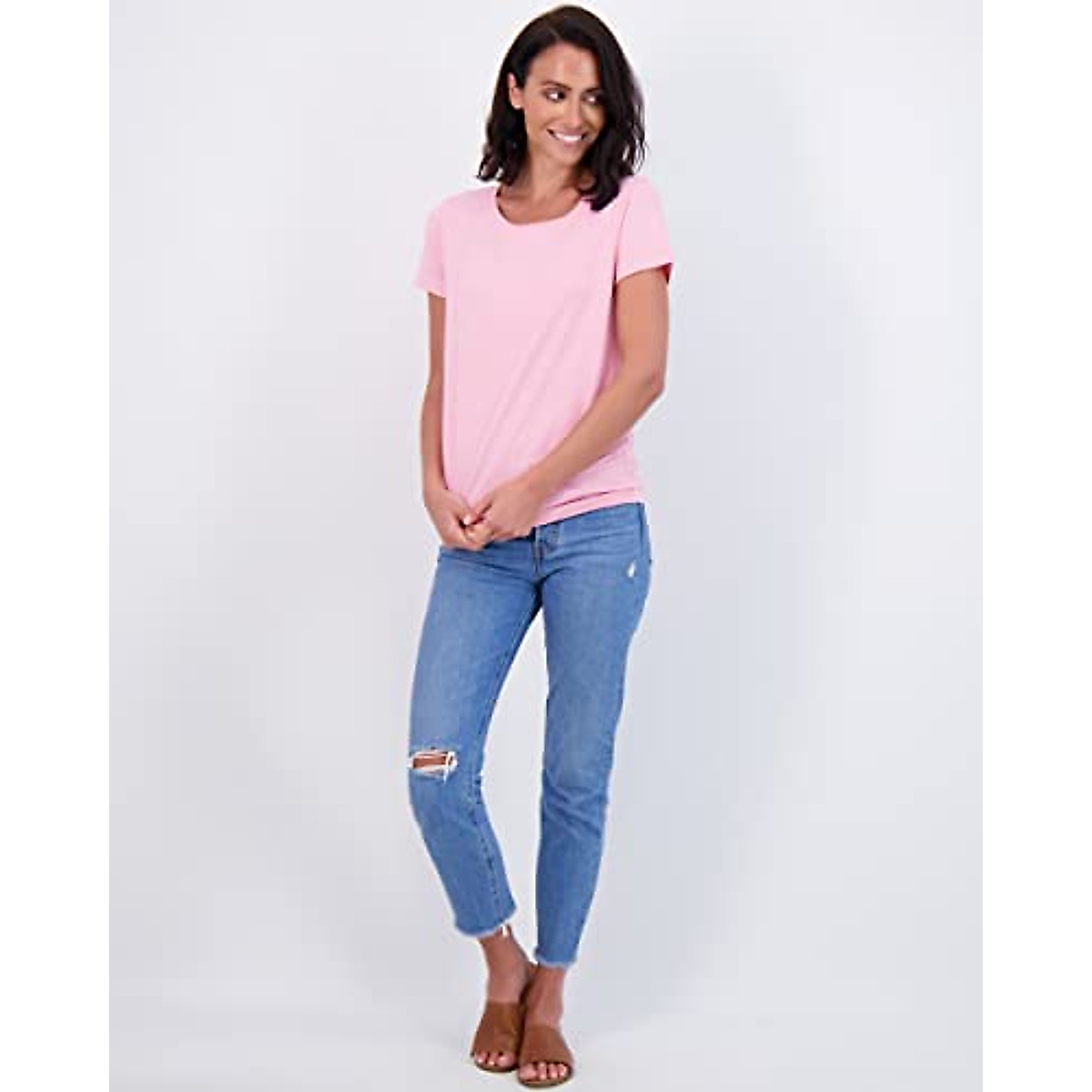 4 Pack: Womens Cotton Crew Neck Scoop Short Sleeve T-Shirt Women Shirt Tshirt Tshirts Shirts Athletic Tee Tops Casual Blouse Tees Lounge Ladies Basic Workout Classic Relaxed Loose Fit - Set 4,L