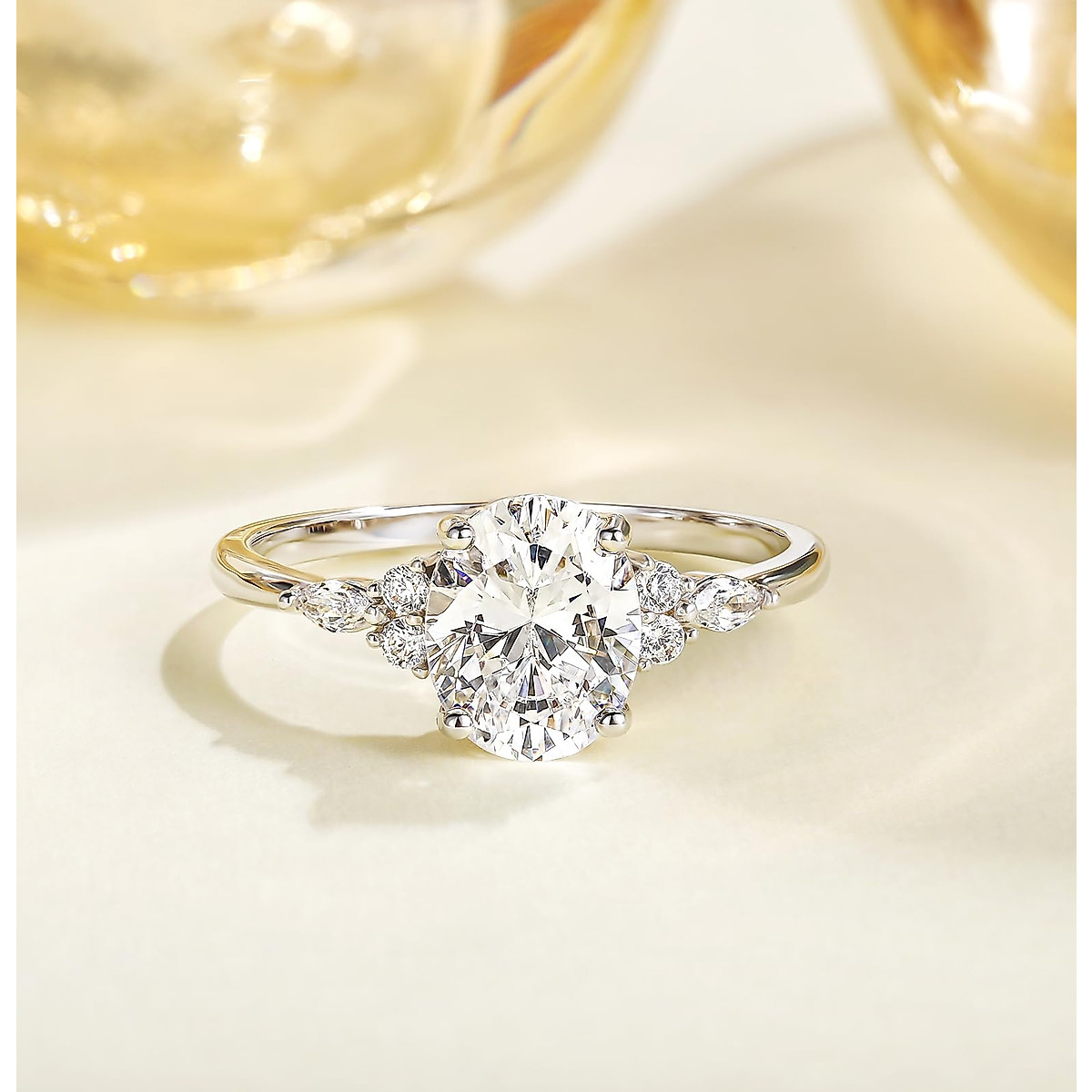 TIGRADE 3CT Engagement Ring Oval Cut Cubic Zirconia Marquise Round CZ Eternity Wedding Band for Women Size 3-12, Silver, Size 6