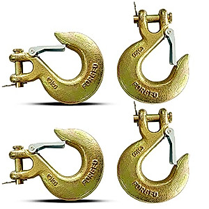 3/8" Clevis Slip Hook, 4 Pack Forged G70 Steel Clevis Hook with Safety Latch for Deck Hauler Receiver Hitches Trailer Wiring, Chain Hooks Solid Clevis Grab Hooks for Trailer(18,000lbs Capacity)