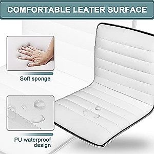 OFIKA Office Desk Chair, Adjustable Task Chair, Low Back Faux Leather Ribbed Swivel Chair, Armless Home Rolling Vanity Chair Retro with Wheels,