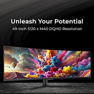 Deco Gear 49" Curved Ultrawide 5K Gaming Monitor, 32:9, 120 Hz, 101% NTSC 100% sRGB, Adjustable, Home Office and Entertainment Workstation