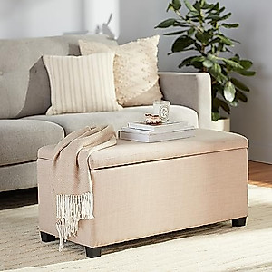 Amazon Basics Upholstered Storage Rectangular Ottoman and Entryway Bench, Beige, 35.5"W x 16.5"D x 17"H