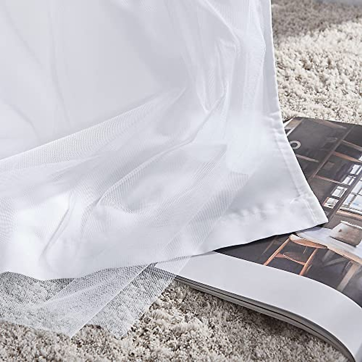 NICETOWN White Backdrop Curtains Overlapped with Tulle Backdrop Background Wall Drapes for Holiday Video Parties Weddings Baby Birthday Party Bridal, Space Divider (5' W x 8' L, 2 Pieces)