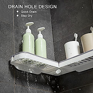 Foldable Corner Shower Caddy, No Drilling Self Adhesive Shower Organizer, Wall Mounted Bath Shelf, Shower Storage Rack for Bathroom, Kitchen, Living Room (Grey)