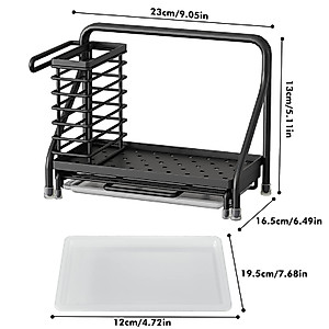 Livod Sink Caddy，Kitchen Sink Caddy Sponge Holder with Drain Tray, Stainless Steel Rustproof Dish Brush Caddy Kitchen Sink Organizer for Countertop，(Black)