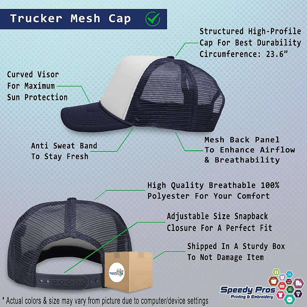 Trucker Hat Evil Eye Nazar Hamsa Hand Polyester Snapback Baseball Cap for Men & Women Adjustable Navy