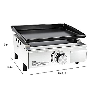 Burner Gas Griddle, 16.3 Inch Outdoor Propane Griddle, Portable Flat Top Grill, Flat Grills Outdoor Cooking, Plancha Para Cocinar, Outdoor BBQ, Camping Tailgating or Picnicking