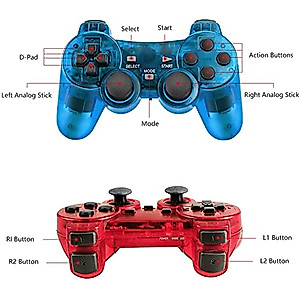 Rzzhgzq PS2 Wireless Controller 2.4G Play Station 2 Gamepad 2 Pack Dual Vibration Compatible with Sony Play -station 2 Console (ClearBlue +ClearRed)