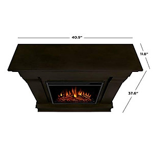 BOWERY HILL Traditional Solid Wood Indoor Electric Fireplace Mantel Heater with Remote Control, Adjustable Led Flame, 1500W in Dark Walnut