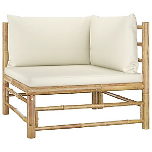 vidaXL 4 Piece Bamboo Patio Lounge Set - Versatile, Stylish and Comfortable Outdoor Furniture with Cream White Cushions, Lightweight and Easy to Clean
