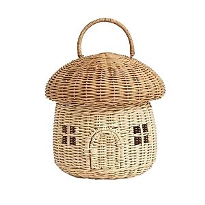 Mushroom Basket with Lid, Rattan Mushroom Storage Basket Hand Bag Basket Mushroom Home Decor Box, Handmade Rattan Mushroom Newborn Photography Props Desktop Storage Decoration(#1)