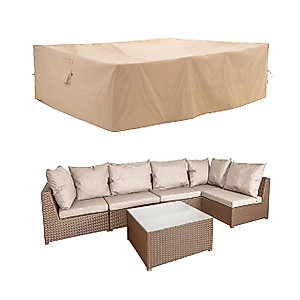 WJ-X3 Large Rectangular Beige Heavy-Duty Patio Table Cover, 136x88x36in - Wind-Resistant, Waterproof, Anti-Fade - Perfect for Outdoor Sectional Furniture Sets