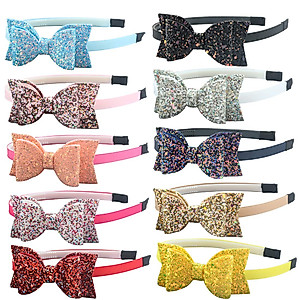 XIMA 10pcs Glitter Sequin Bow Hairband Shiny Bow Knot Teeth Plastic Headbands for Kids Hair Accessories