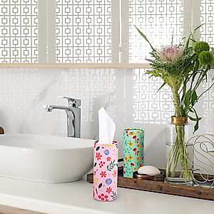 Shojoy 12 Pieces Spring Flowers Car Tissues Box Spring Floral Car Tissues Cylinder in 4 Design Refill Round Car Tissue Holder with Facial Tissues for Wedding Birthday Party Car Cup Holder Travel Home