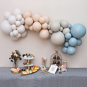 MYDECORBL Double Stuffed Balloon Combination Dusty Blue-Grey Doubled Sand Grey Doubled Sand Cream Peach Doubled White Natural Sand Balloons for Baby Shower Birthday Wedding Party Decoration