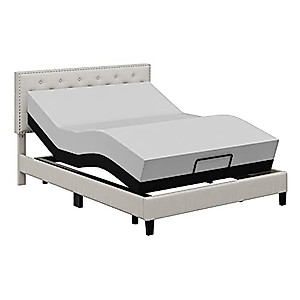 HOSTACK Queen Size Bed Frame, Modern Upholstered Platform Bed with Adjustable Headboard, Heavy Duty Button Tufted Bed Frame with Wood Slat Support, Easy Assembly, No Box Spring Needed (Beige, Queen)